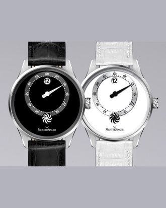 MeisterSinger Panthero Jumping Hour - Wei&szlig;, Automatikwerk, Rindsleder mit Krokopr&auml;gung, Wei&szlig; gl&auml;nzend Damenuhr PTJH901