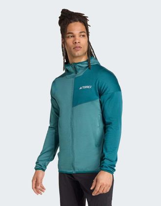 adidas adidas Performance - Terrex Xperior Climawarm - Veste légère en polaire à capuche - Bleu sarcelle vintage / Vert mystère