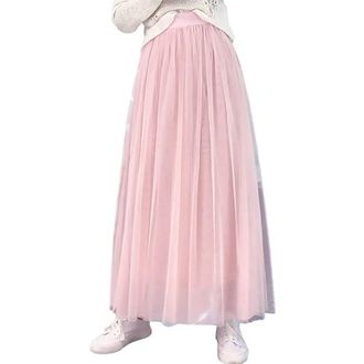 Generic Jupe de ski de fond unie en maille superpos&eacute;e - Jupe bouffante - Bustier pour femme - Longue pour femme, Rose, taille unique