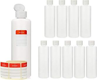 Octopus Bouteilles en plastique 10x 250 ml, PE-HD avec capsule service blanche, bouteilles vides avec bouchon &agrave; charni&egrave;re blancs, rondes, &eacute;tiquettes incluses