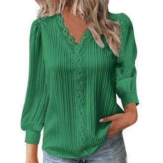 Generic Haut d&eacute;t&eacute; pour femme avec dentelle ajour&eacute;e et manches longues et col en V Couleur unie Grande taille Confortable Coupe classique Doux Blouses 2, B-ver