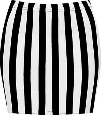 WearAll Imprimé Extensible elastiqué Jersey Court Mini-Jupe Moulant - Rayure Blanche Noire - 36-38