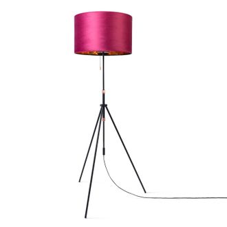 Paco Home Pendelleuchte Stehleuchte Dreibein Wohnzimmer Lampenschirm Velours Unifarben Deko Vintage Samt E27 Textilkabel, Farbe:Beere Gold (&Oslash;45.5 cm), Leuchtena