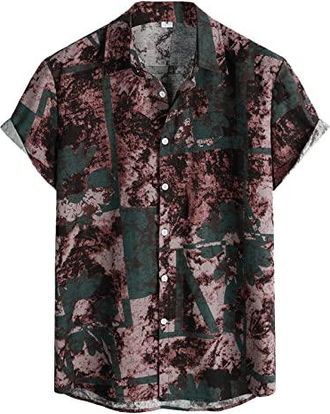 Generic Chemise en coton et lin pour homme - Haut de sport 2026 pour homme - Printemps et &eacute;t&eacute; - &Eacute;l&eacute;gant et d&eacute;contract&eacute; - Chemise imprim&eacute;e &agrave; revers - Manches c