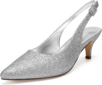 Generic Chaussures De Mariage Femme Petits Talons Élégantes Bout Pointu Mariée Chaussure À Talon Confortable Et Classique 6Cm,Argent,42 EU