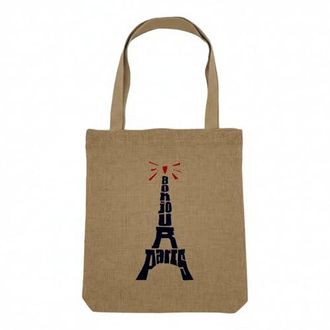 Fabulous Sac Shopping Tote Bag Aspect Lin - Bonjour Paris Tour eiffel France Voyage Ville Vacances - Sac de Courses Toile Epaisse 360g Beige Naturel Cabas Port