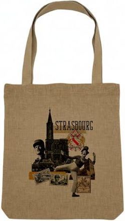 Fabulous Sac Shopping Tote Bag Aspect Lin - Strasbourg Collage Ville France Histoire Patrimoine - Sac de Courses Toile Epaisse 360g Beige Naturel Cabas Port&eacute; E