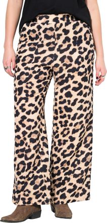 STUDIO UNTOLD Damen gro&szlig;e Gr&ouml;&szlig;en &Uuml;bergr&ouml;&szlig;en Plus Size Hose, Wide Legs, Musselin, Leo beige 58 839036300-58