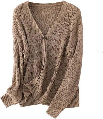 Generic Cardigan de printemps 100 % coton style cor&eacute;en &eacute;pais col en V &agrave; manches longues pour femme, kaki, Taille L