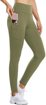 Baleaf Warm Leggings Femmes Hiver Leggings Taille Haute Sport Leggings avec Poches Leggings Laine Yoga Pantalons Hiver Pantalons imperméables Vert XXL