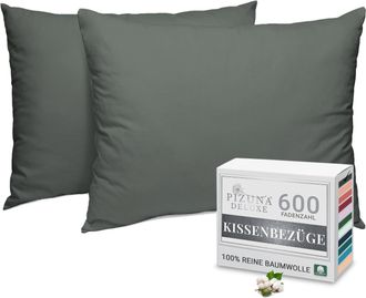 Pizuna Luxuri&ouml;ser Soft-Satin 2er Pack Kissenbezug 70 x 90 cm Dunkelgrau, 600 Fadenzahl Baumwolle Kissenbez&uuml;ge, 100% Langstapel Baumwolle Nur Kissenbezug (Dun