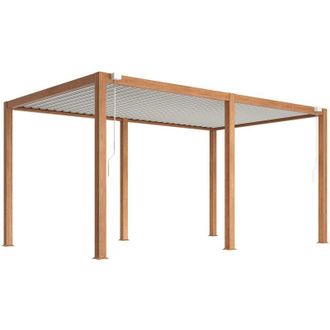 Vente-Unique Pergola bioclimatique autoportante en aluminium avec lames orientables - 15 m&sup2; - naturel fonc&eacute; - AMALFI