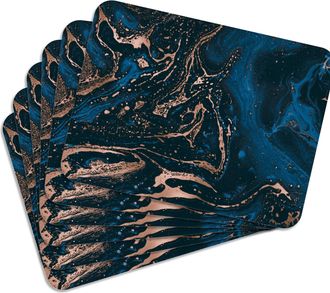 MG Design Set aus 6 Kork-Platzsets - Magma Blue 1 - 30 x 40 cm - hitzebest&auml;ndig & abwischbar, mit Korkr&uuml;ckseite