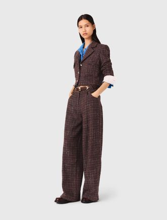 Maje Pantalon En Tweed Avec Pli - Marron - Taille 34 - Maje