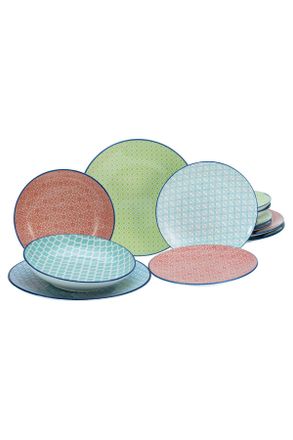 CREATABLE Tafelservice Mediterran, Blau, Grün, Rot, Petrol, Keramik, 12-teilig, stapelbar, Essen & Trinken, Geschirr, Geschirr-Sets, Tafelservice