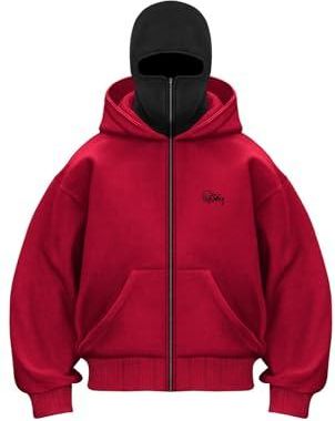 Generic Sweat &agrave; capuche Balaclava pour homme 2025 &agrave; double capuche en polaire avec fermeture &eacute;clair coupe-vent pour entra&icirc;nement athl&eacute;tique, sweat &agrave; capuche z