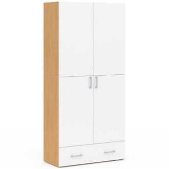 IDMarket Armoire 2 portes JULIANA blanc et bois &eacute;tag&egrave;res 80 cm avec 1 tiroir