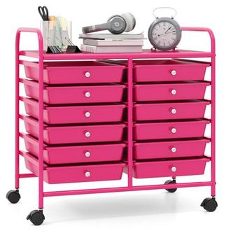 Giantex Chariot de Rangement, 12 Tiroirs, Roulettes Pratiques, Grande Planche de Travail, Poignées Latérales, Glissières Douces, Chariot Polyvalent pour Salon