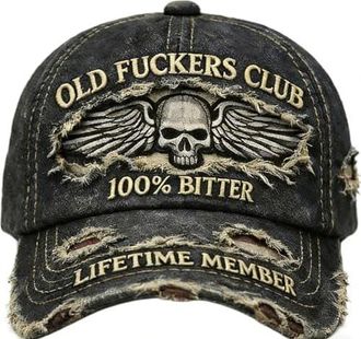 Generic Old Fuckers Club Casquette de baseball style vintage - Chapeau brod&eacute; cr&acirc;ne denim d&eacute;lav&eacute;, r&eacute;glable et amusant pour homme, Noir, Taille unique
