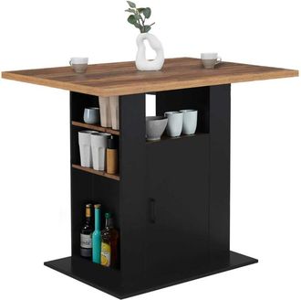 IDMarket Ilot central ugo 110 cm bois noir et effet bois foncé hawkins avec rangements