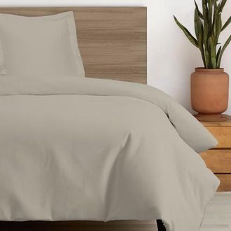 Pizuna Coton peign&eacute; Ensemble de Housse de Couette 140x200 cm 1 Personne Simplement Taupe, 100% Coton Longue Tige 400 Fils Armure Satin, Housse de Couette de 