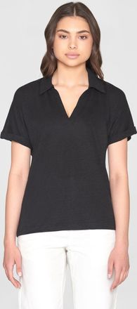 Knowledge Cotton Apparel Damen vegan Polohemd Mit Geteiltem Ausschnitt Black Jet