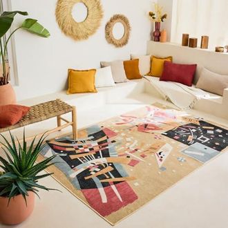 Nazar Rugs Tapis Garden Color&eacute;, Salon et Chambre Abstrait, Int&eacute;rieur/Ext&eacute;rieur, Jardin (1305 Beige, 114x170 cm)