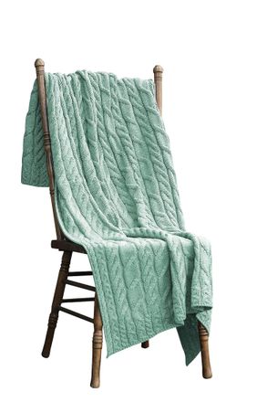 Aran Woollen Mills Irische Zopfstrickdecke, superweiche Merinowolle, Überwurf, hergestellt in Irland, 101,6 x 152,4 cm, Meeresschaumgrün