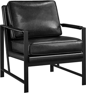 Yaheetech Fauteuil de Salon Moderne Fauteuil dappoint Design avec Coussins Rembourrés Cadre en métal Fauteuil de Lecture Confortable Noir