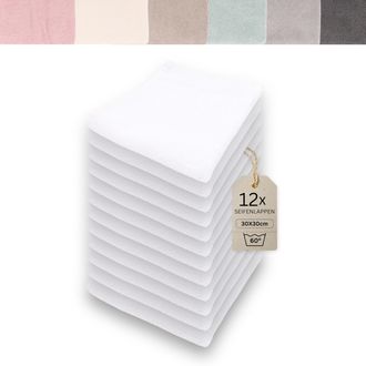 CB Home & Style Frottierwaren 430gsm 100% Baumwolle Waschhandschuh Seifenlappen G&auml;stetuch Handtuch Duschtuch Badetuch Jacquard Bord&uuml;re (Wei&szlig;, 12er Pack Seiflappen 30x