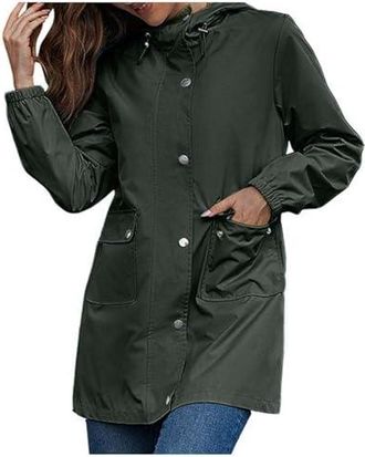 Generic Veste coupe-vent &agrave; fermeture &eacute;clair pour femme 2026 pour activit&eacute;s de plein air | Manteau coupe-vent mi-long pour la randonn&eacute;e et le trekking, vert mi