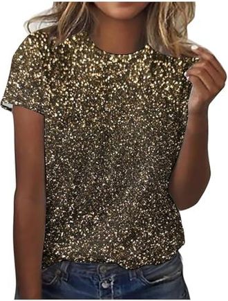 Generic T-shirt d&eacute;contract&eacute; &agrave; paillettes pour femme avec strass - Coupe ample - Style d&eacute;contract&eacute; - Manches courtes - Brillant - Coupe ample - Tendance - 2025