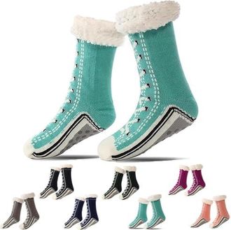 Generic Chaussettes pantoufles en cachemire ultra épaisses pour femmes, chaussettes antidérapantes pour la maison, bleu lac, Medium