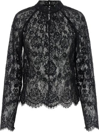 Self Portrait Femme, Blouses et Chemises, Noir, Taille: 36 FR Blouse Semi-Transparente en Dentelle