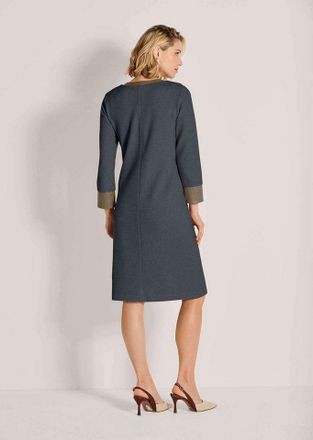 Madeleine Midikleid Elegantes Kleid mit Lederakzenten Baumwollkleid mit V-Ausschnitt und 3/4-&Auml;rmeln