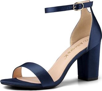 Allegra K Femmes Satin Bout Ouvert Cheville Sangle épais Talons Sandales Bleu 40