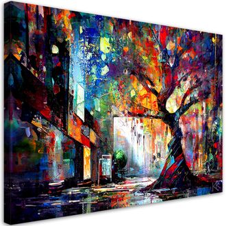 Feeby Leinwand Bilder - Bunter Baum - 90x60 cm - Deko Wohnzimmer - Wandbilder Schlafzimmer - Deko Aesthetic - Wand Deko - Leinwand Gro&szlig; - Deko Zimmer - Lein