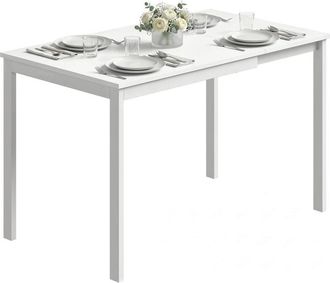 HOMCOM Table &agrave; manger extensible - HOMCOM - 4 &agrave; 6 personnes - extension coulissante - pieds en acier - MDF - 80-120cm - blanc