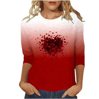Generic T-shirt d&eacute;contract&eacute; &agrave; col rond et manches quart de coeur pour femme Cadeau de Saint-Valentin 2026, Rouge, XXL