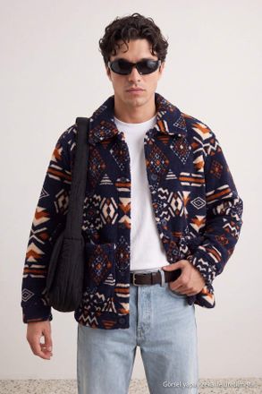 Trendyol MAN Herren Dunkelblau Grafik Lang Oversize Winter Jacken