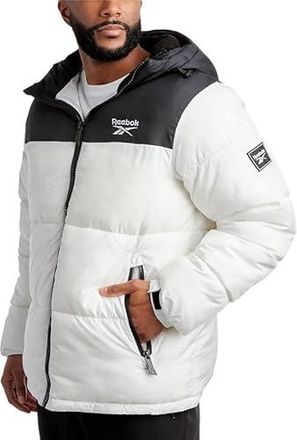 Reebok Veste dhiver pour homme - Manteau dhiver chaud et lourd pour homme - Veste matelass&eacute;e isol&eacute;e et r&eacute;sistante au vent pour homme, blanc, Large