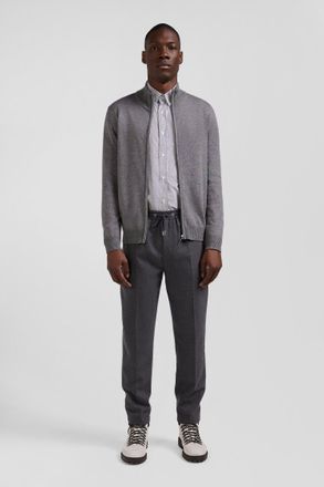 Eden Park Cardigan Zipp&eacute; En Laine Et Coton Uni Gris