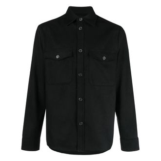 J.Lindeberg Homme, Vestes, Noir, Taille: XL Veste Overshirt en Laine Noire Style Décontracté