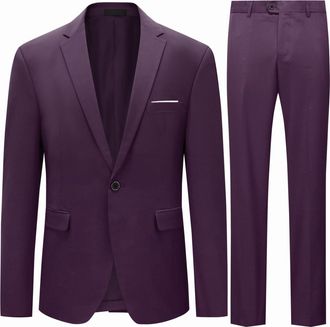 AlltheMen Anzug Herren Anz&uuml;ge Slim Fit 2 Teilig f&uuml;r Business Herrenanzug Sakko Hose Violett XL