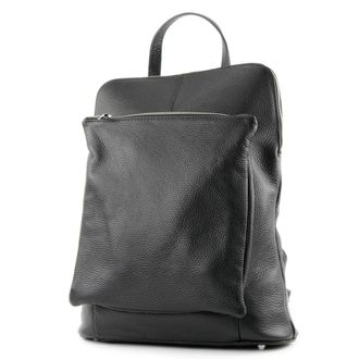 modamoda.de T141 Damen Leder Rucksack Damentasche Schultertasche handmade in Italy, Farbe:Schwarz2021
