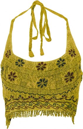 Guru Shop Goa Top, Psytrance Bandeau Top - Lemongrün, Damen, Synthetisch