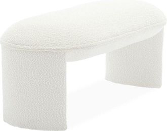 Sweeek Sweeek - Banc ou bout de lit en tissu bouclette blanc cr&egrave;me l 100 x p 44 x h 41cm - shawn