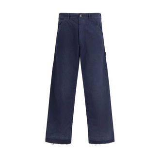 Maison Margiela Homme, Pantalons, Bleu, Taille: W31 Pantalon en Coton avec Broderie Ray&eacute;e