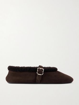 Alaia Ballerines En Peau Lain&eacute;e Buckled - Marron