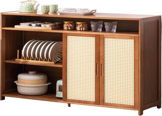 Generic Sideboard im Retro-Stil Aufbewahrungsschrank mit Lamellent&uuml;ren Mehrstufige Unterteilung zur Organisation Schrank for K&uuml;chenutensilien und Geschirr Pla